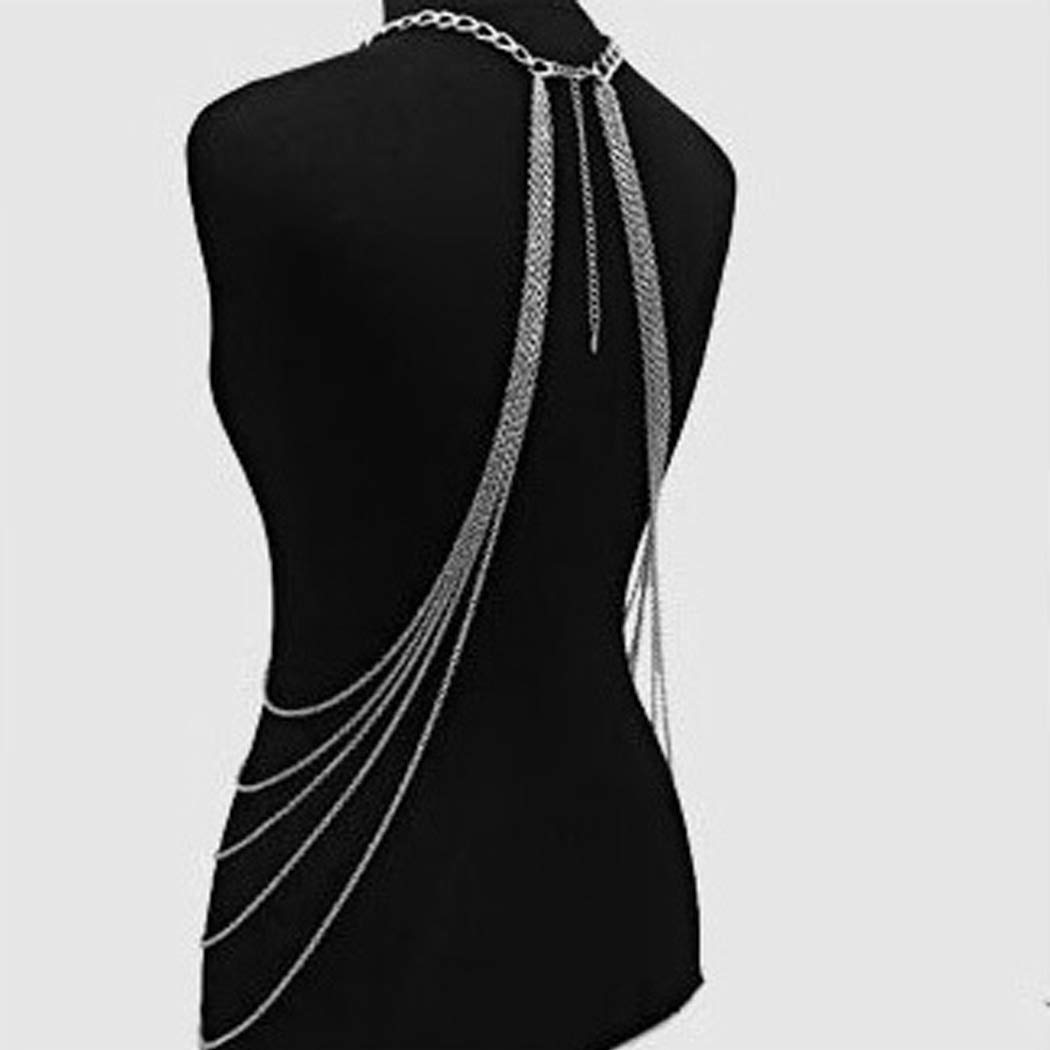 Bomine Harness Silver Body Chain Bra Crossover Sexy Body Jewelry Bikini Chains Necklace for Women and Girls (Silver)