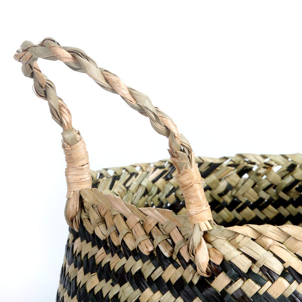 BlueMake Woven Seagrass Belly Basket for Storage Plant Pot Basket,Laundry, Picnic,Decorative Living ,Laundry Room& Bedroom (Medium,Cross Pattern)
