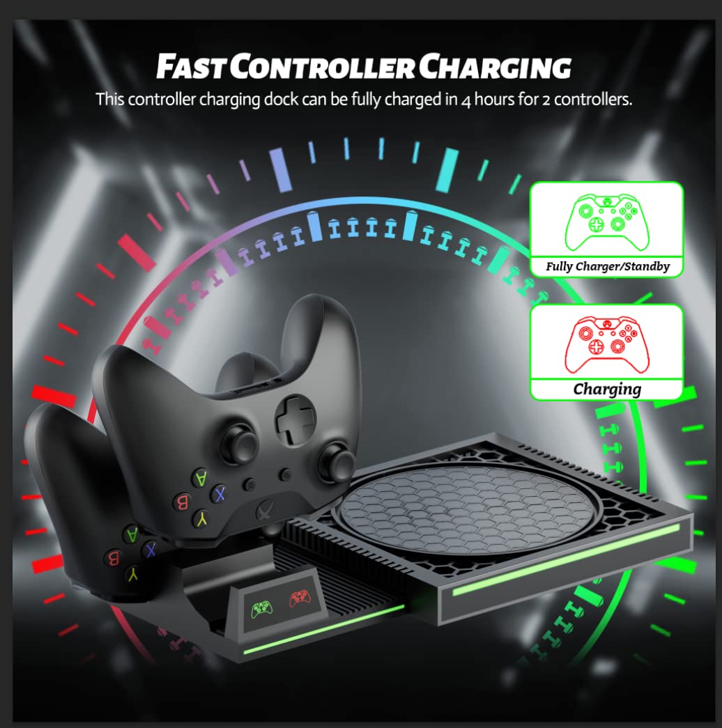 Charging Stand for Xbox Series X, RTTACRTT Dual Controller Charging Station Dock with 2 Rechargeable Battery Pack, 10 Game Storage Organizer & Headphone Holder for Xbox Series X Accessories