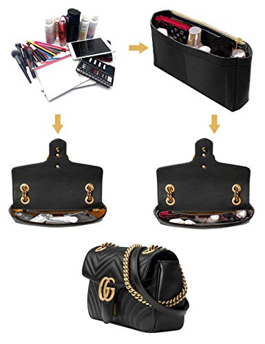 Small Handbag Shaper Insert for GG Marmont Matelasse Shoulder Bag(Pack of 2)Felt Insert Purse Organizer with Zipper- Buy 1 Get 1 Bag Free Small 8030 Black