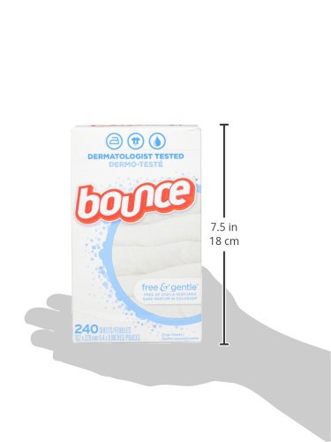 Bounce Free & Gentle Dryer Sheets, 240 Sheets, Unscented Fabric Softener Sheets, Hypoallergenic and Dermatologist Tested