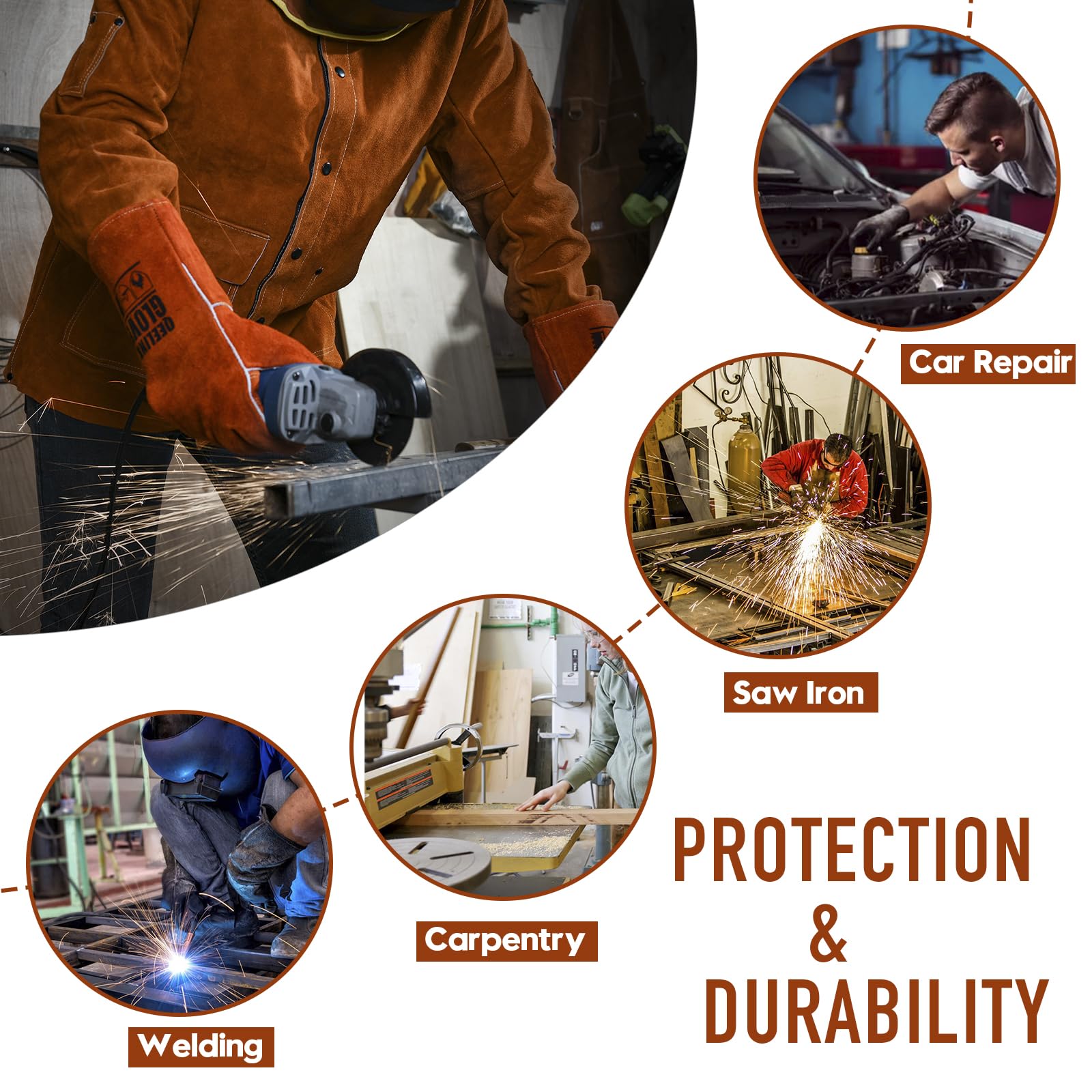 QeeLink Leather Welding Jacket - Flame-Resistant Heavy Duty Work Welder Jackets - Split Cowhide Welding Coat for Men Women (Medium)