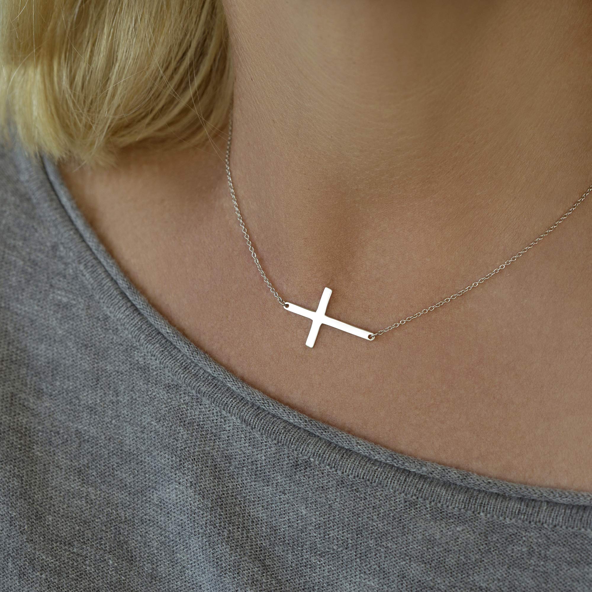LEMONDROP 925 Sterling Silver Sideways Cross Necklace 16" + 2"