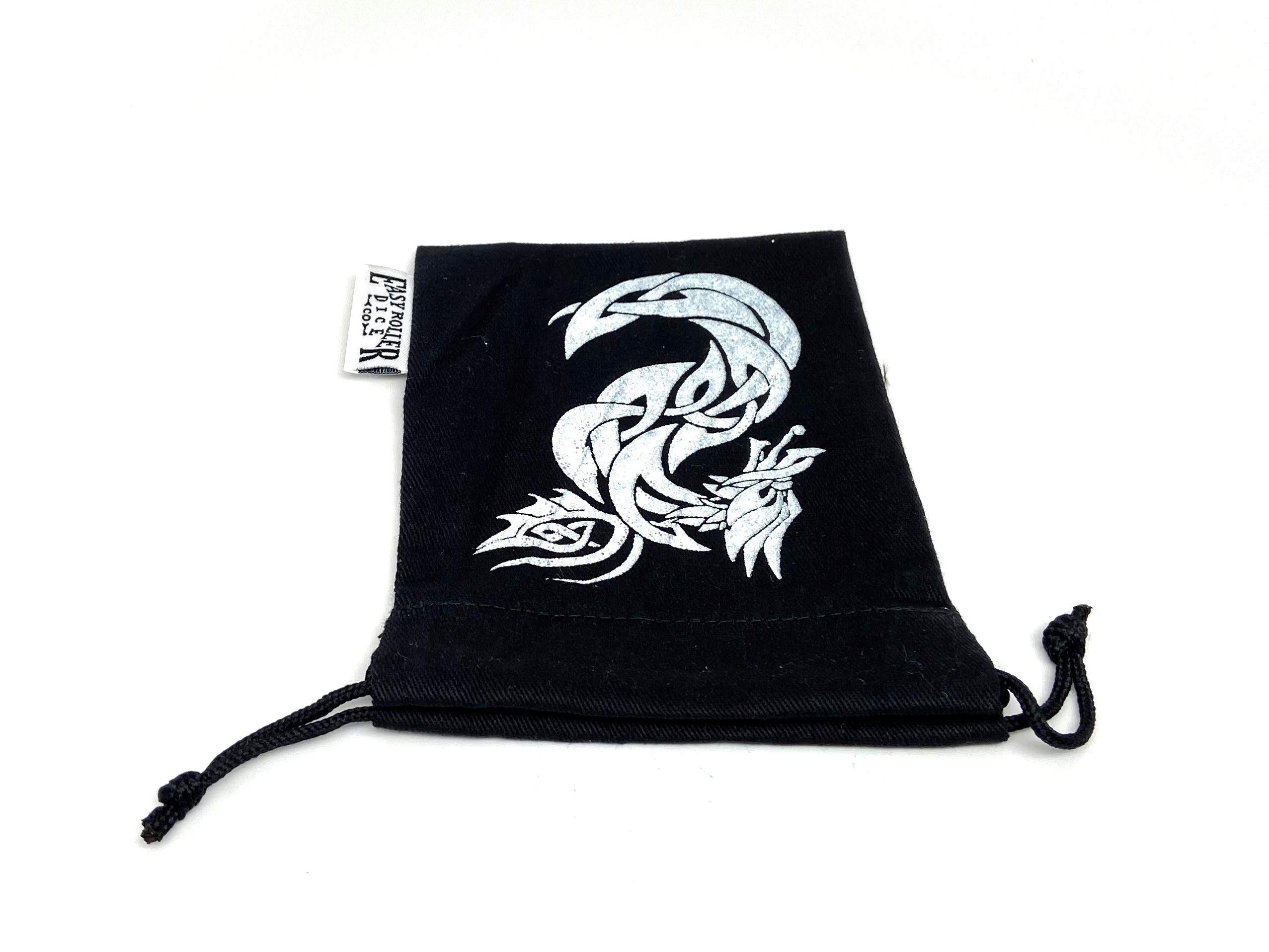 Small Twill Dice Bag - Holds Up To 40 Polyhedral Dice and Closes Tightly with Drawstring (Celtic Knot Dragon)