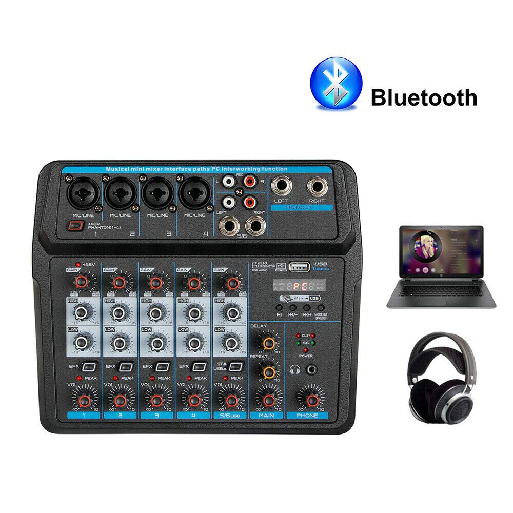 CNCEST Professional Live Mixing Studio Audio Sound Mixer Console USB Audio110V(6 Channel), black