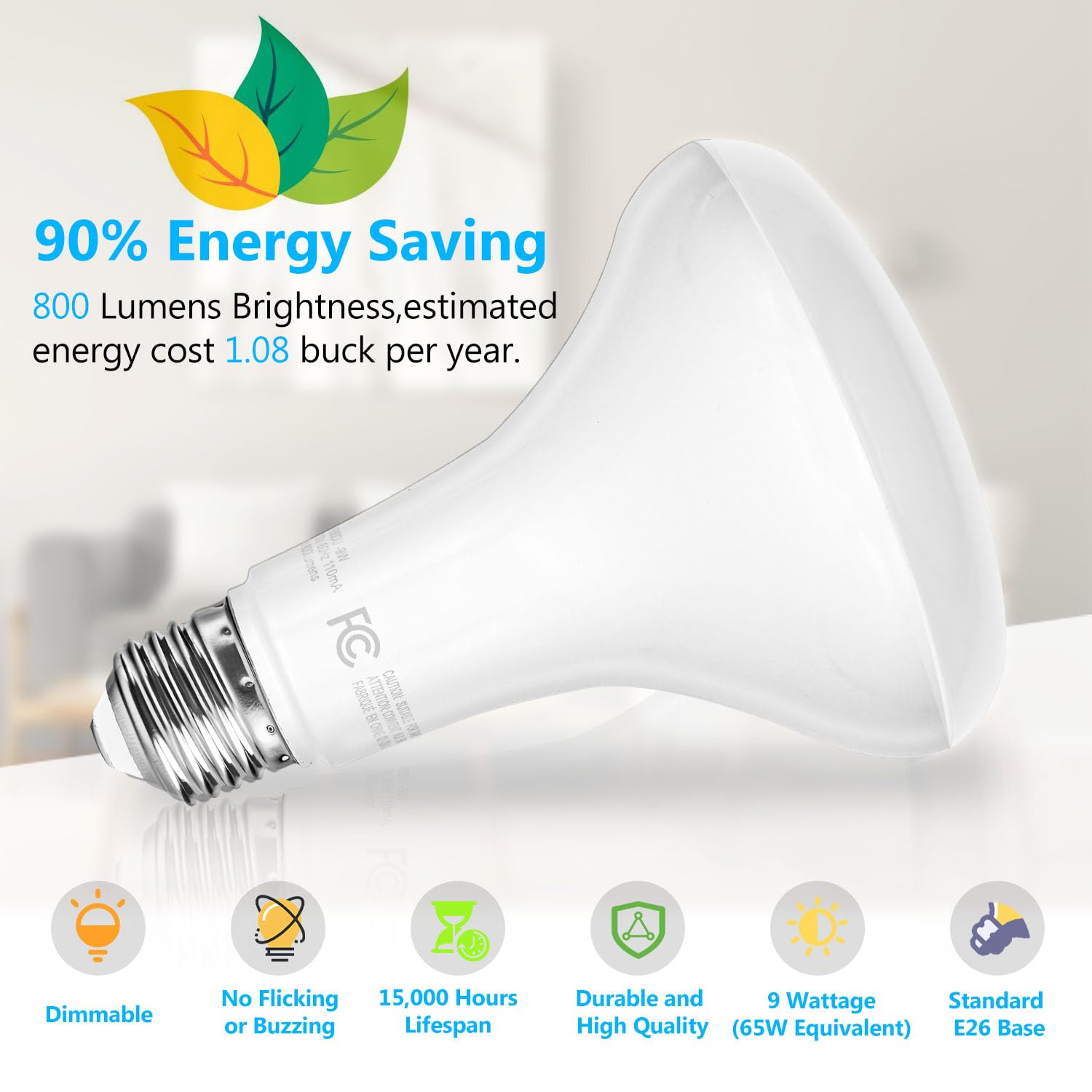 dalattin 12 Pack BR30 LED Bulbs 65W Equivalent, Dimmable Indoor Flood Lights 5000K Daylight White, 9W, 800 Lumens, E26 Base, LED Recessed Light Bulb for Living Room, Bedroom, Bathroom, Kitchen