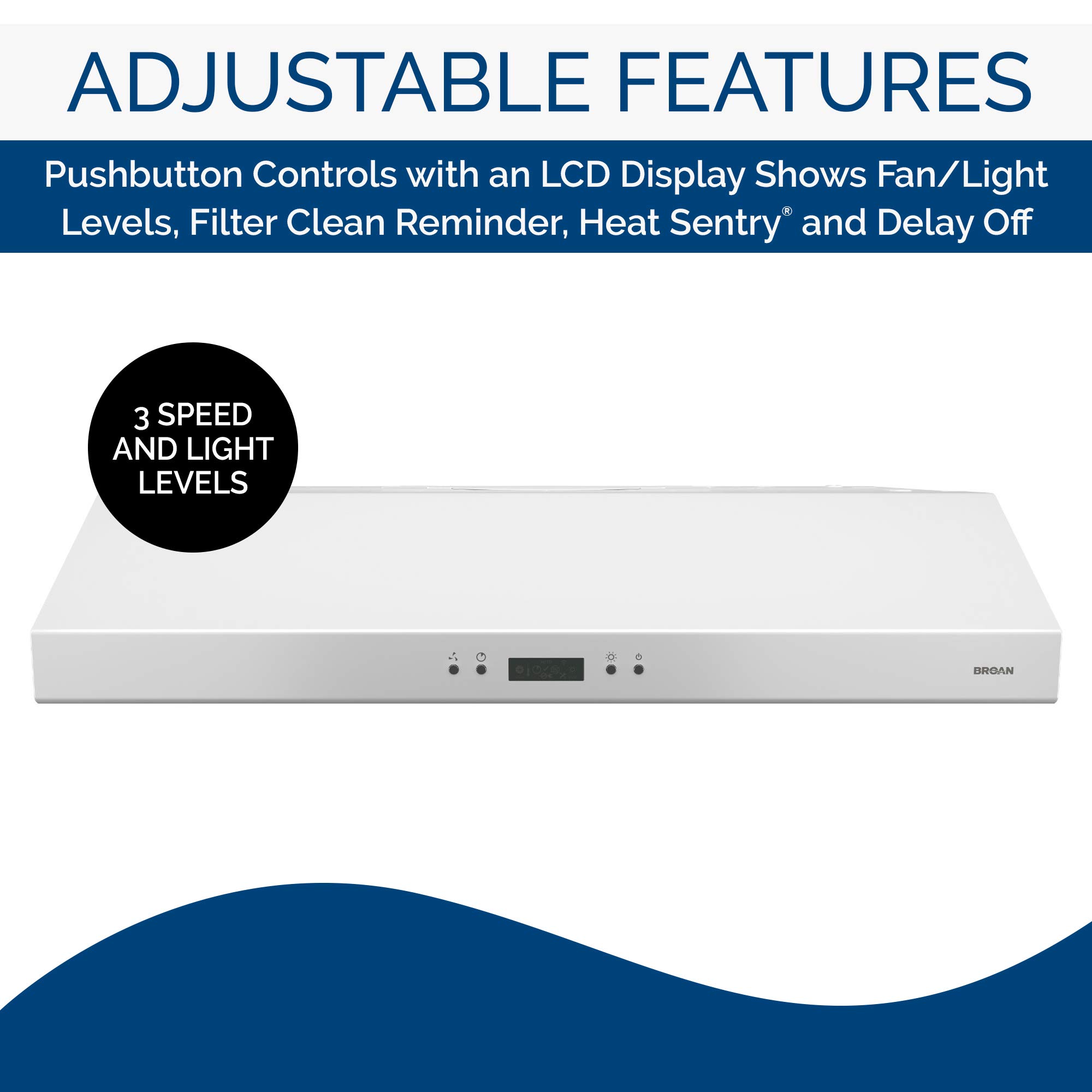 Broan-NuTone BCDJ136WH BCDJ Glacier 36-inch Under-Cabinet 4-Way Convertible Range Hood with 3-Speed Exhaust Fan and Light, White