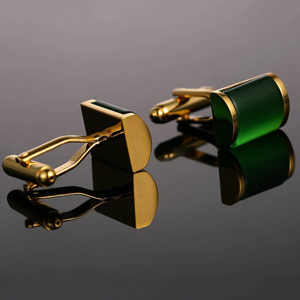 Cufflinks Men's Cufflinks Creative Cufflinks Shirt Cufflinks Emerald Opal Cuff Studs Gold Cuffs Cufflinks for Every Occasion (Cufflinks Box Included)