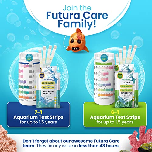 Futura Care Aquarium Test Strips - Our Accurate Aquarium Water Test Kit Monitor 6 Essential Parameters - Easy to Use Saltwater & Freshwater Test Kit with 150 Strips for 1.5 Years (6 in 1-150 Strips)