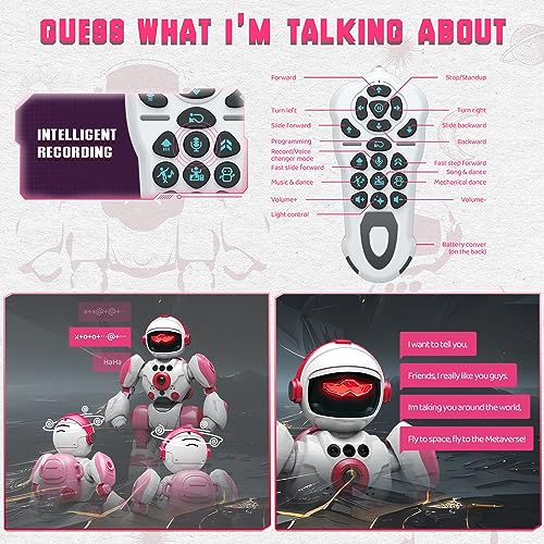 FUUY Robot for Kids 3-5, Robot Toys for Girls with Record Voice & Gesture Sensing Control Programmable Music Dancing Functions Smart Pink Warrior Birthday Gift Toys for Toddler Age 3 4-6 5-7 Year Old