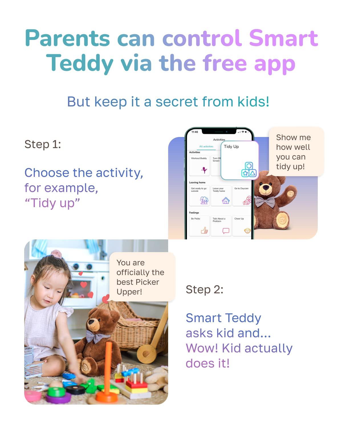 Smart Teddy Interactive Educational Toy for 2 3 4 Year Old, 35+ Learning Activities, Storytelling, Bedtime Stories, Routine Builder, Teddy Bear, Best Gift for Toddlers and Preschoolers