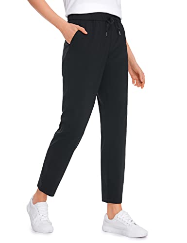 CRZ YOGA Womens 4-Way Stretch Athletic Pants - High Waisted Sweatpants Pockets Trave Lounge Workout Casual Work Trousers Black Small