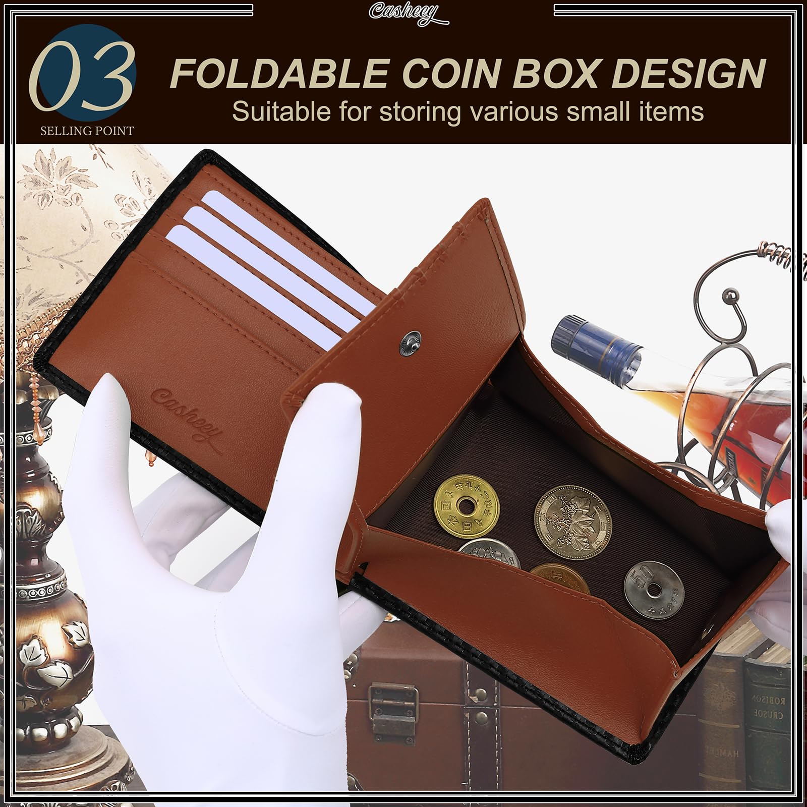 Casheey Men's Wallet with Coin Pocket, Foldable Box Design, Holds 14-16 Cards, Carbon Fiber Leather, RFID Protection, Large Capacity Bifold Wallet for Men, Exquisite Packaging