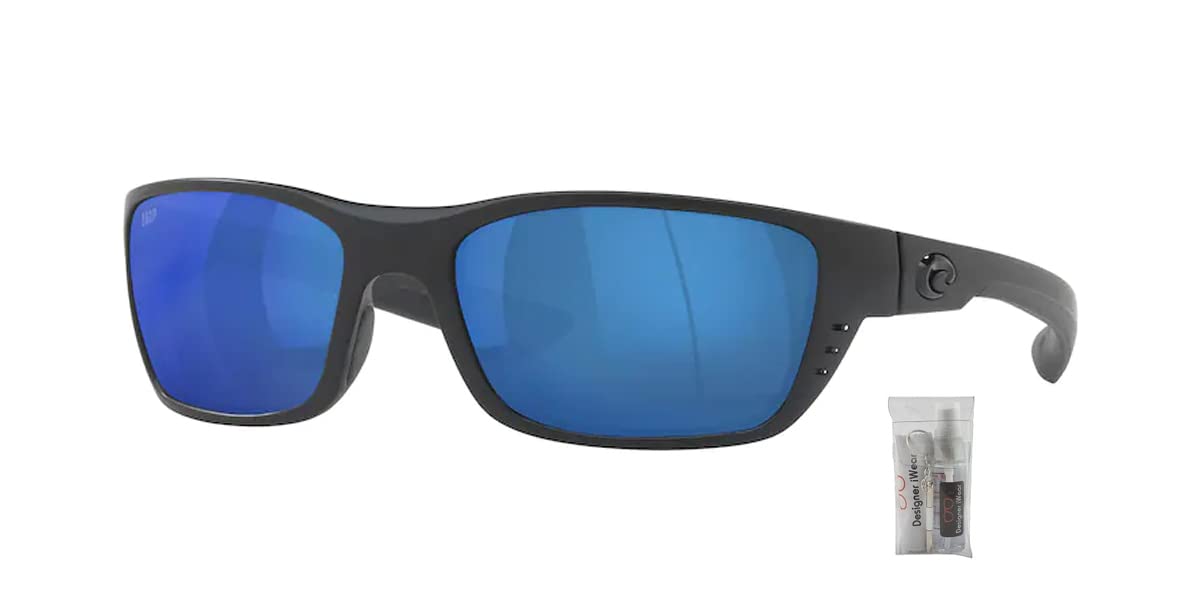 Costa Del Mar Tybee 6S2003 200301 52MM 223 Shiny Black Kelp/Blue Mirror 580G Glass Polarized Rectangular Sunglasses for Men + BUNDLE with Designer iWear Eyewear Kit
