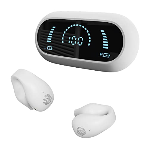 Fvkzv Open Ear Headphones,Wireless Bluetooth Earbuds,Sport Earbuds,Bluetooth 5.2 Clip-on Earphones,32 Hours Playtime with Case, Workout Headphones (Pure White, LED Display)