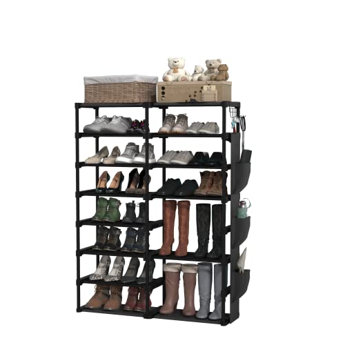 GREATSK 8 Tiers Shoe Rack 24-30 Pairs with Side Hanging and Storage Bag, The Special Material PP Sheet Shoe Shelf Boots Organizer, Free Standing Shoe Racks, Metal Shoe Rack