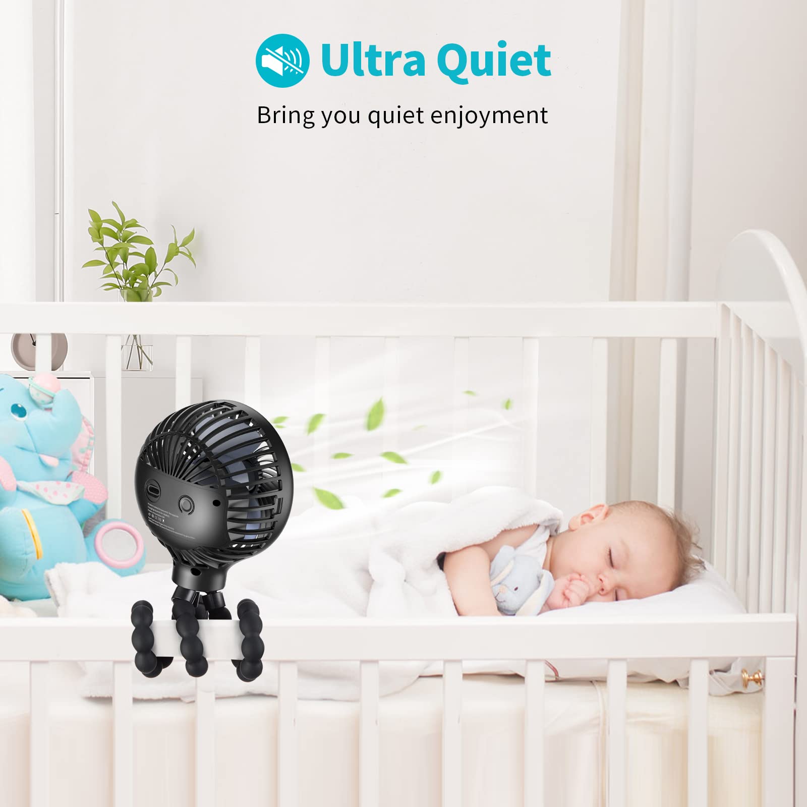 SMARTDEVIL Stroller Fan, 3000mAh Portable Clip on Stroller Fan for Baby, 3 Speed Battery Operated Personal Desk Fan with Flexible Tripod, Mini Handheld Fan for Car Seat, Treadmill, Camping (Black)