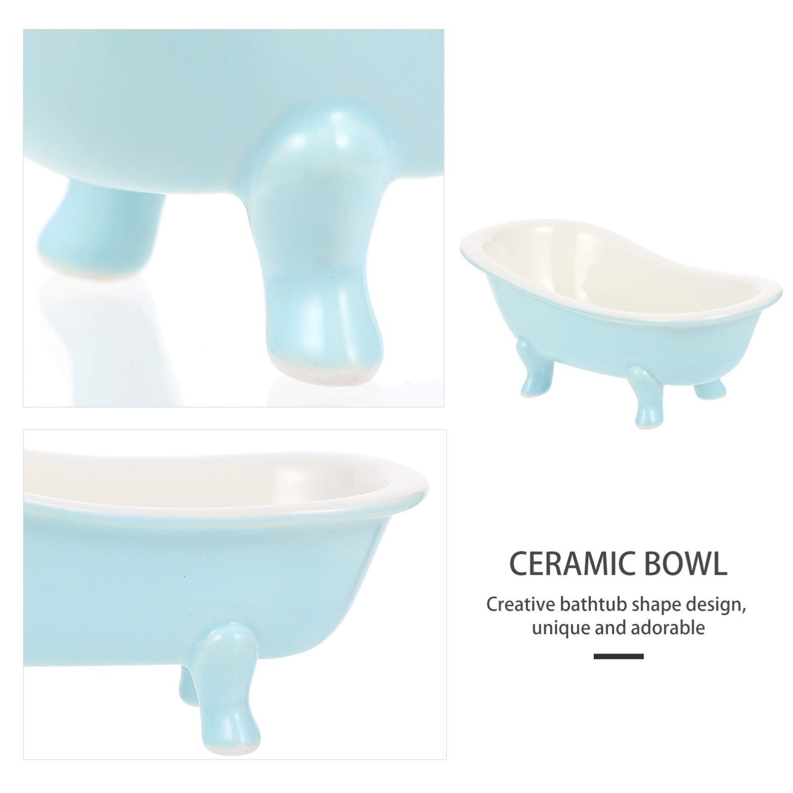 DOITOOL Ceramic Salad Bowl 200ml Cute Bathtub Shape Yogurt Ice Cream Bowl Pudding Cup Fruit Serving Dish Soap Holder for Home Kitchen (Blue)