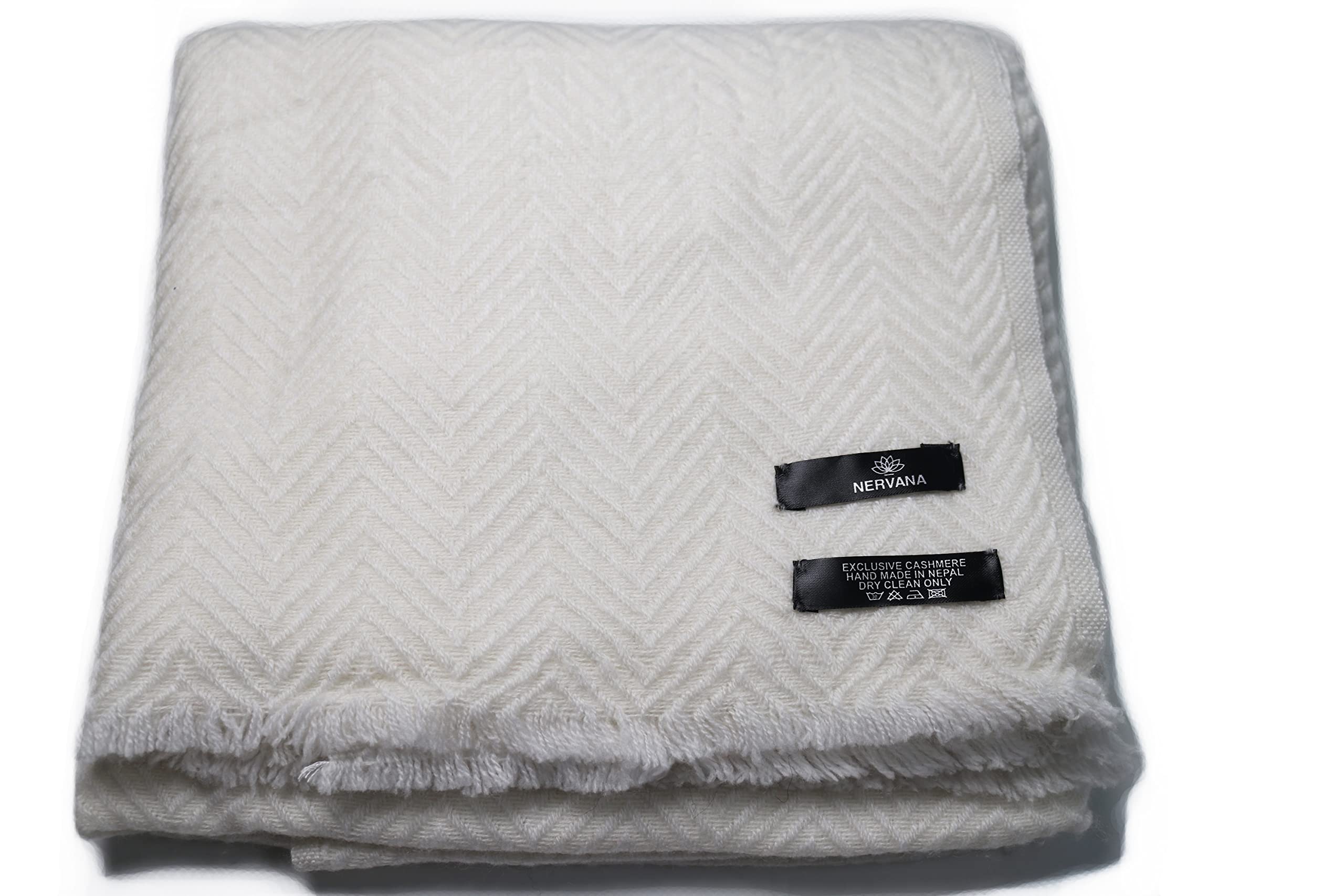 Cashmere Wrap Shawl Handmade in Nepal 8 ply Exclusive Premium Quality 100% Cashmere Large Stole Gift (Off-White)