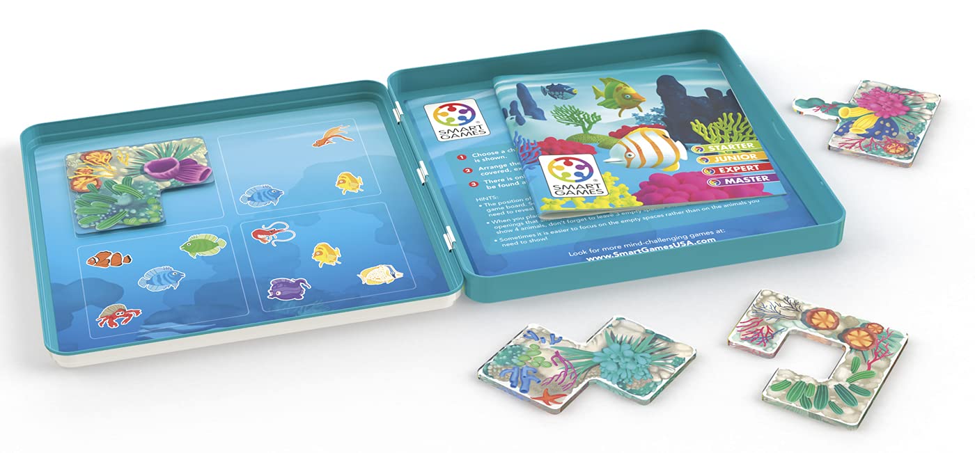 SmartGames Coral Reef Tin Box Magnetic Travel Game with 48 Challenges for Ages 4+