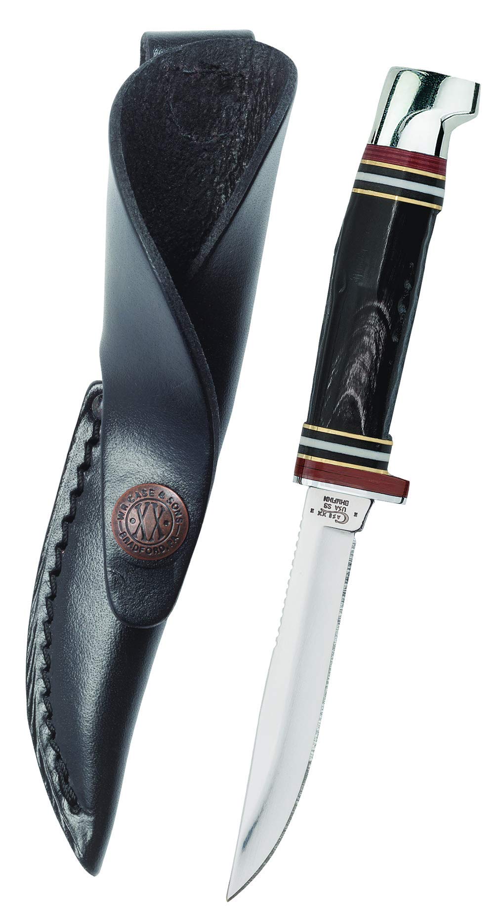 Case WR XX Pocket Knife Buffalo Horn Hunter (Bhmfinn SS) W/Leather Sheath Item #17916 - (Bhmfinn SS) - Length: 6 1/4 Overall Inches