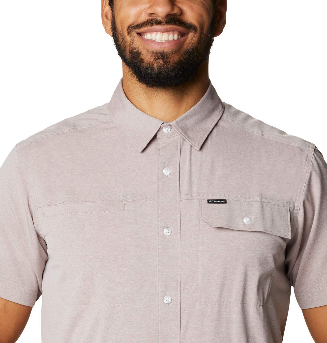 Columbia Men's Viewmont Stretch Short Sleeve, Mocha Heather, Large