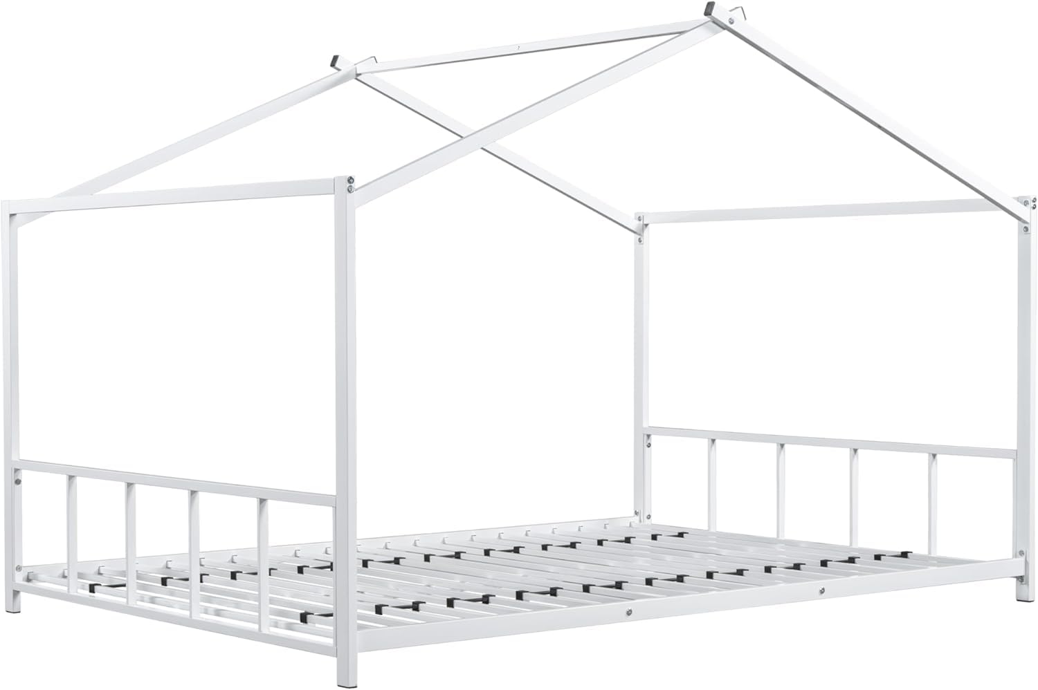 DNYN Full Size Montessori Floor Bed with Roof Design for Kids Bedroom,House Bedframe for Small Space,Easy Assembly & No Box Spring Needed, White