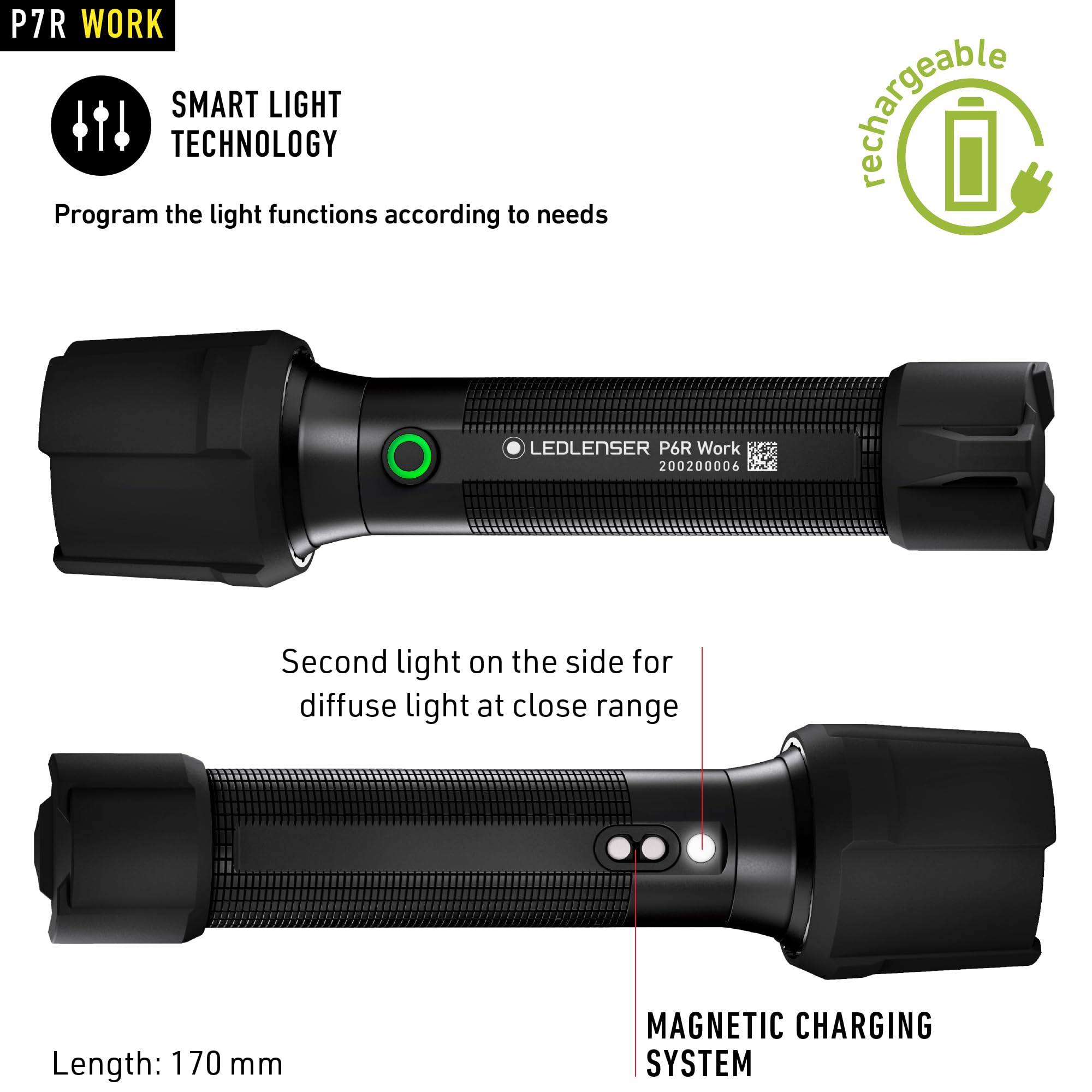 Ledlenser, P17R Core Rechargeable Flashlight, LED Light for Home and Emergency Use, Black