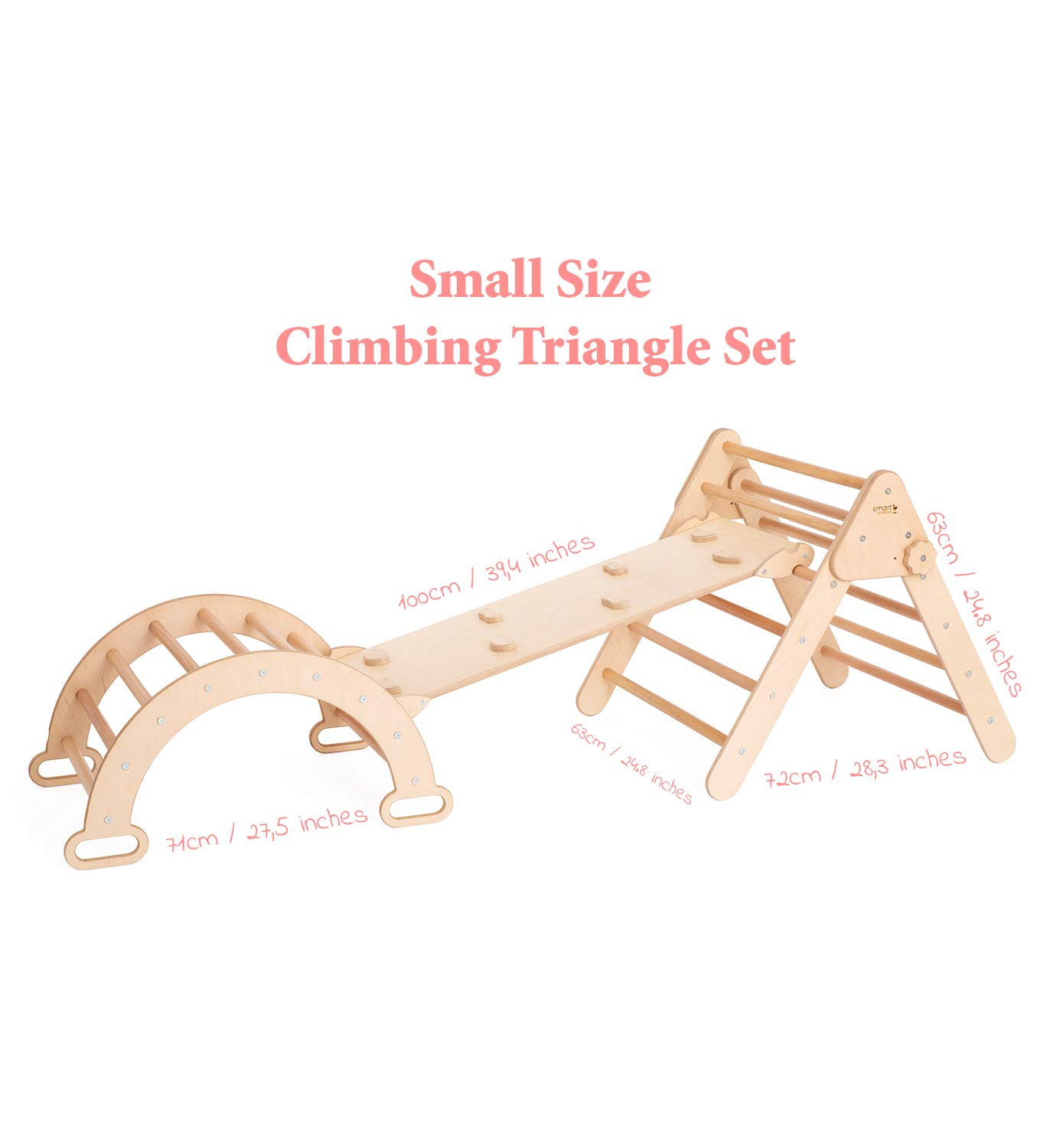 smartwoodstore Set of Three Items Foldable Triangle + Climbing Ramp + Arch Triangle with ramp Indoor Playground Climbing Furniture Montessori Toddler (Small Size)