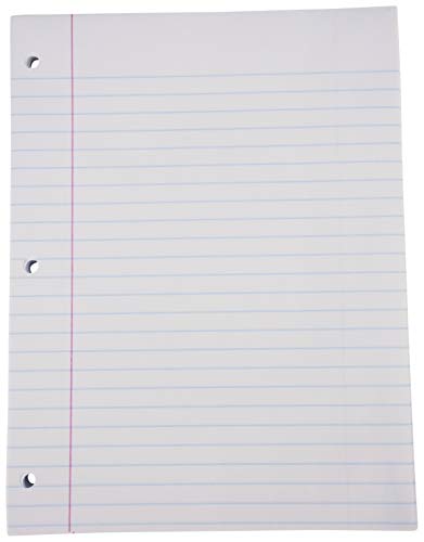 School Smart - 85285 3-Hole Punched Filler Paper w/ Red Margin, 8 x 10-1/2 Inches, Wide Ruled, 200 Sheets,White