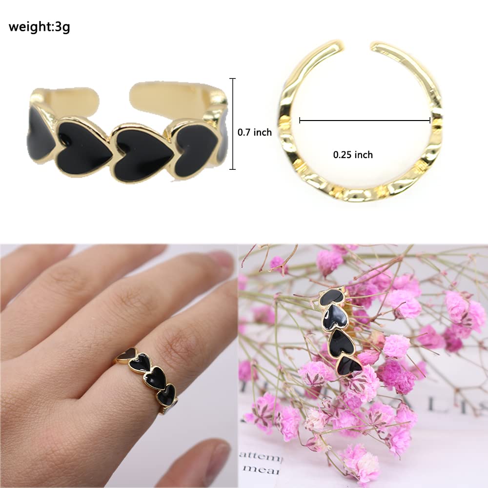 Colorful Enamel Heart Ring Adjustable Love Heart Open Band Ring Plain Stackable Finger Ring Wedding Love Promise Ring for Women Fashion Jewelry Gift Gold Plated (Blue)