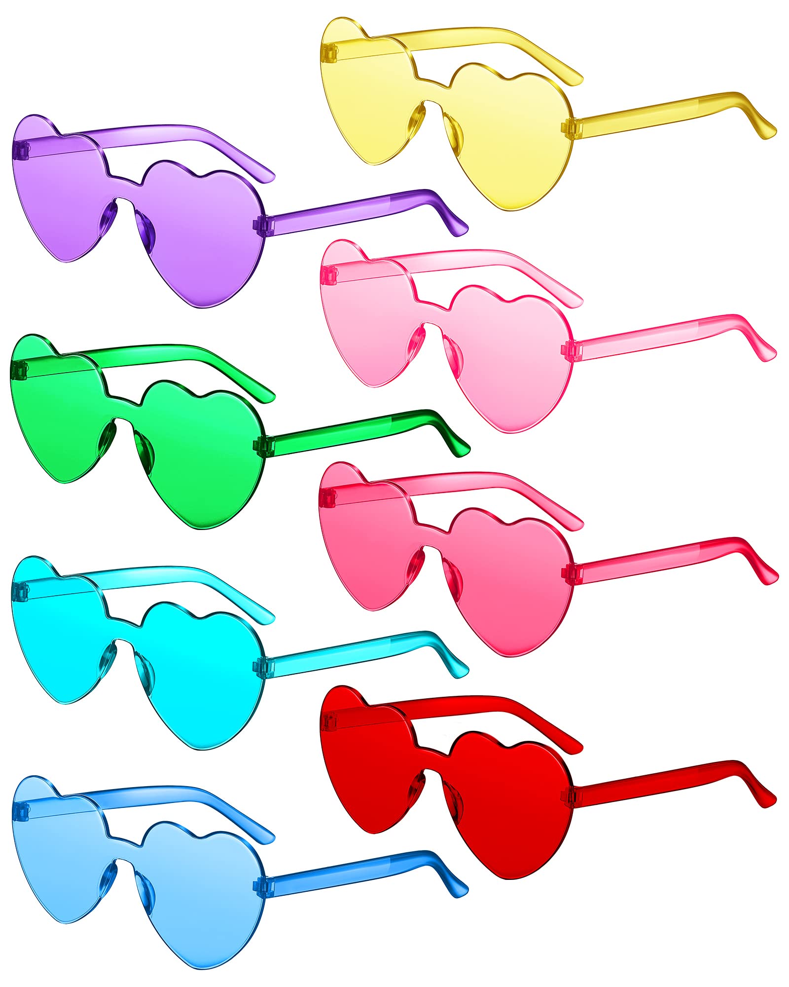 EBOOT 8 Pairs Kids Heart Shaped Sunglasses Rimless Transparent Candy Color Eyewear Vintage Rainbow Sunglasses Bulk for Age 5-12 Kid (Multicolor)