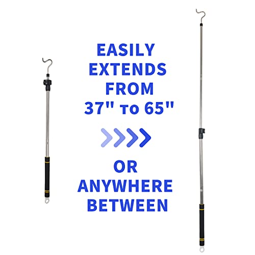 Greeily Clothes Hanger Reaching Hook Telescopic Adjustment it is Light and can Extend from 37" to 65" with 4.7 "Hook and Sponge Handle.Multifunctional Hook Rod for Hanging Lights, Clothing.