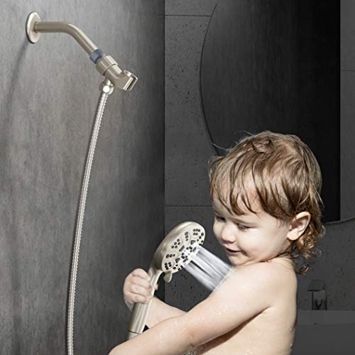 Egretshower Handheld Shower Head High Pressure 6-Setting Spray Detachable 4.3" Hand Held Rain Showerhead with long Stainless Steel Hose and Adjustable Bracket - Brushed Nickel
