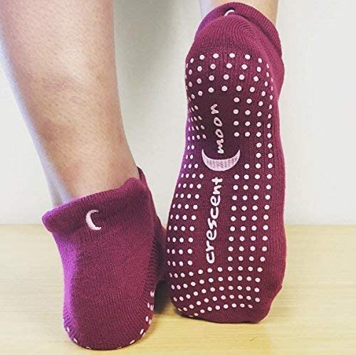 CRESCENT Moon ExerSocks, Non-Slip Grip Socks (3-Pack/3-Colors) Small, Navy, Wine, Olive