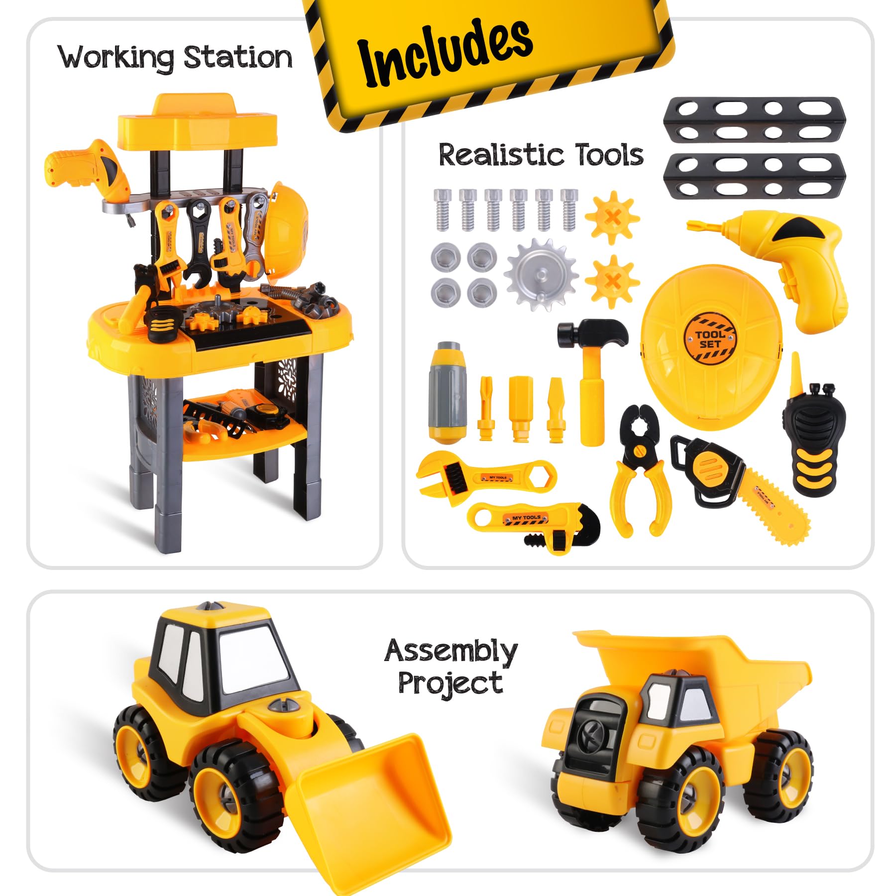 Tool Set with Electronic Toy Drill, Pretend Play for Toddlers, Construction Kits for Kids Ages 3-5 Years Old, Toddler Boy Toys (Workbench)