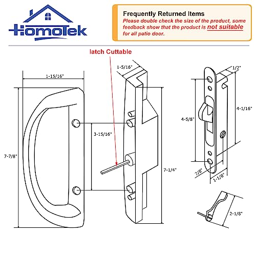 HOMOTEK 1 Pack Patio Door Handle Set, Replacement Sliding Door Handle with Key for Sliding Patio Door Thickness from 1-1/2" to 1-3/4", 3-15/16" Screw Hole Spacing, Mortise Lock, Reversible, White