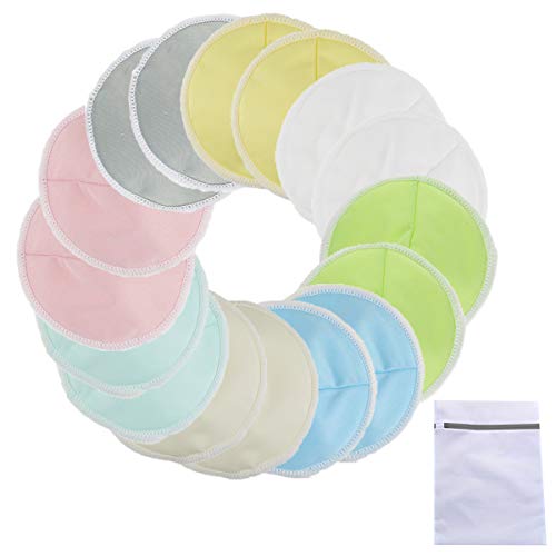Jakuva 16 Pack Organic Bamboo Nursing Nipple Pads with Laundry Bag, Reusable Nursing Bra Pads, Ultra Soft, Leak-Proof, Washable Nipplecovers for Breast Feeding (Medium, 3.9")