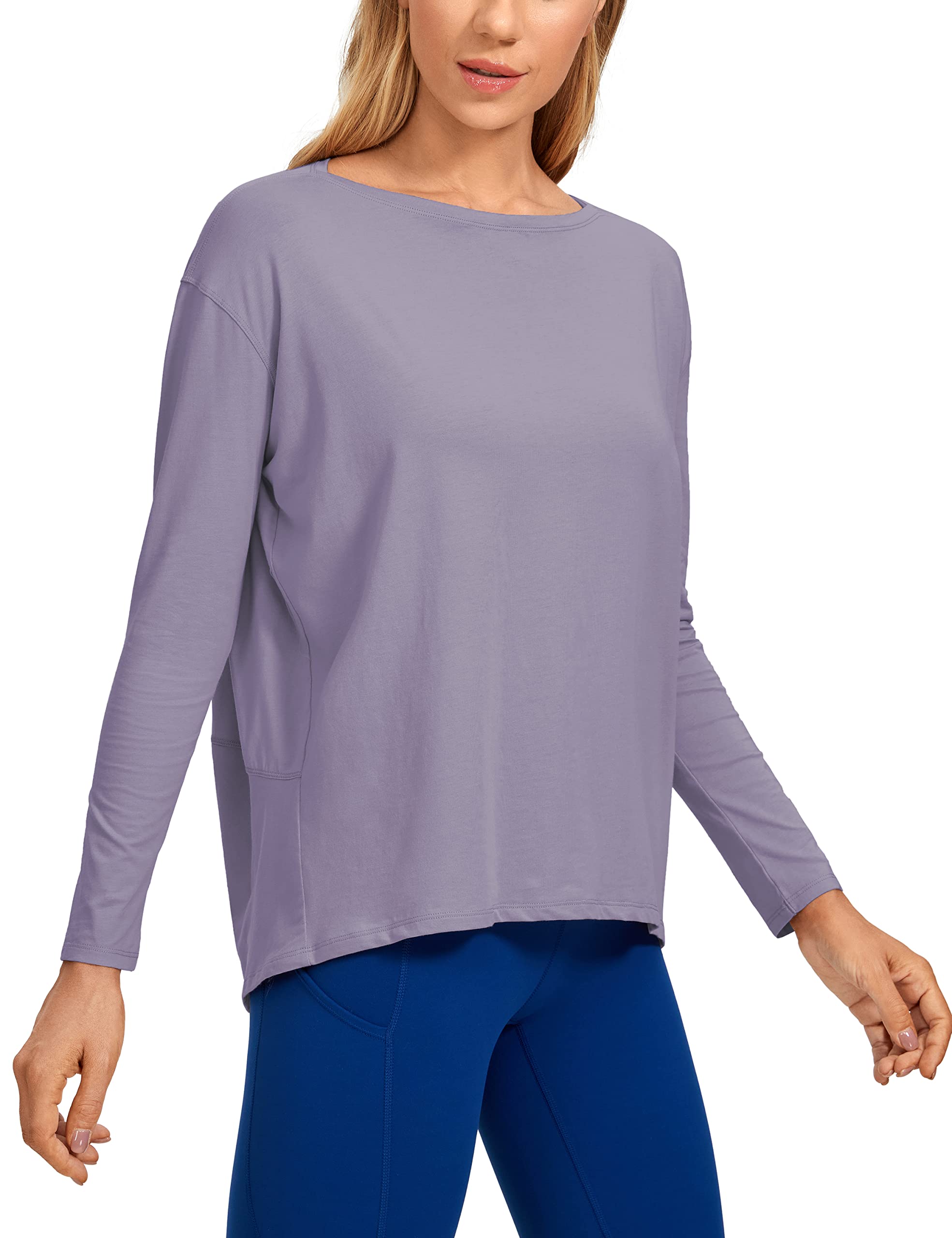 CRZ YOGA Long Sleeve Pima Cotton Shirts - Casual Fall Tops Shirts Lavender Gray Large