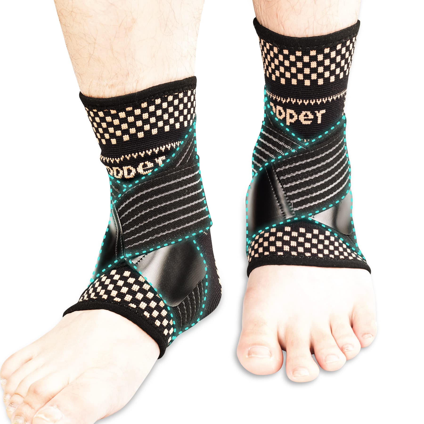 CURECARE Ankle Sleeve for Sprained Ankle, 2 PCS Copper Ankle Brace for Women & Men, Breathable Ankle/Arch Support with Removable Strap, Ankle Stabilizer Brace for Injury Recovery, Pain Relief (S)
