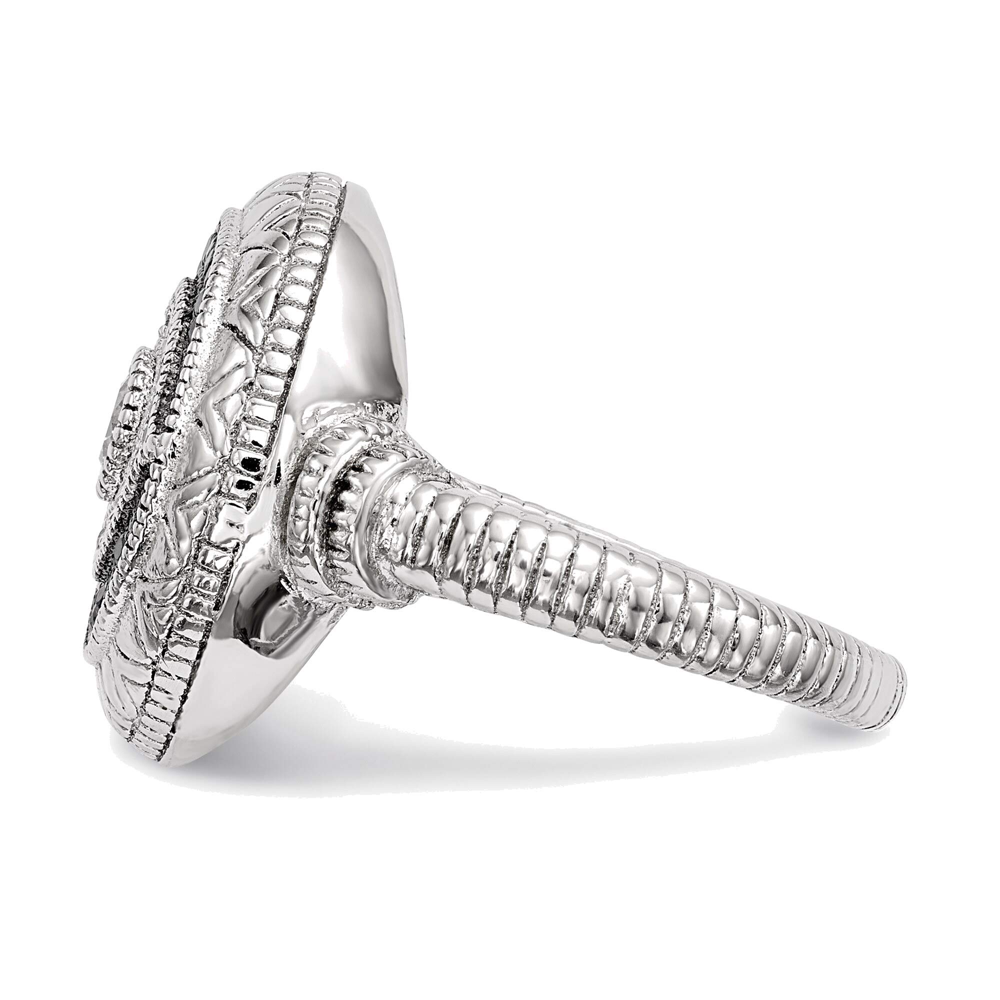 Bonyak Jewelry Solid Sterling Silver Rhodium-Plated Black and White CZ Evil Eye Ring in Size 8