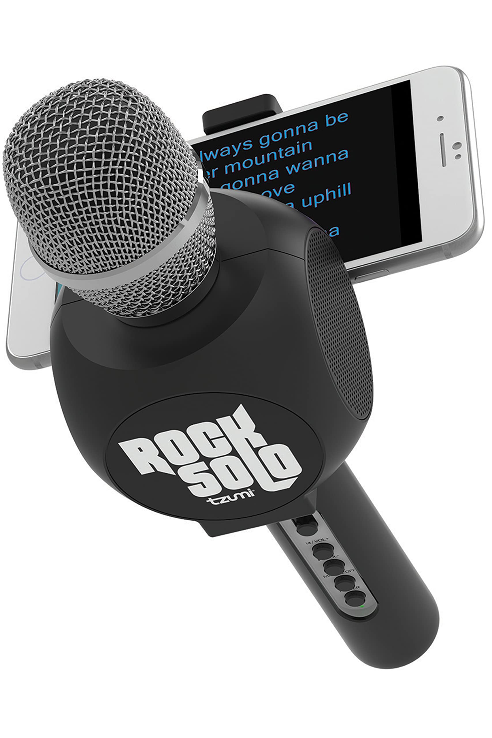 Tzumi Rock Solo Bluetooth Karaoke Microphone and Speaker with Retractable Smartphone Holder - Compatible with Most Karaoke Apps