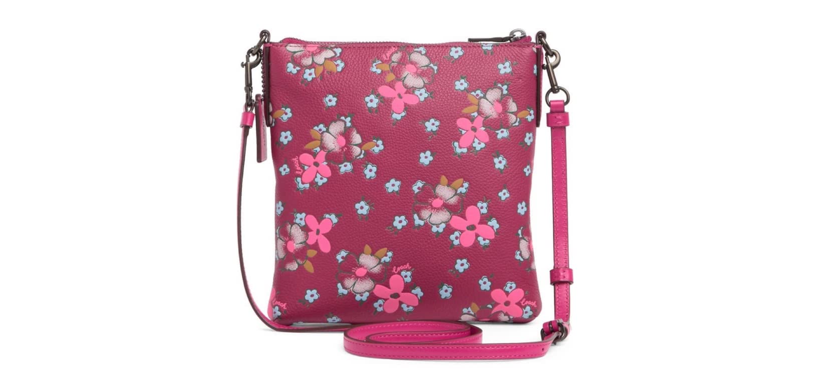 Coach Field Floral Kitt Leather Crossbody Purse in Dark Pink - #1345