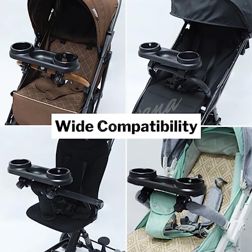 Universal Stroller Snack Tray with Cup Holder, Multifunctional 3 in 1 Stroller Organizer with Removable Non-Slip Grip Clip for Stroller Bar Snack Tray and Cup Holder Accessories (Black)