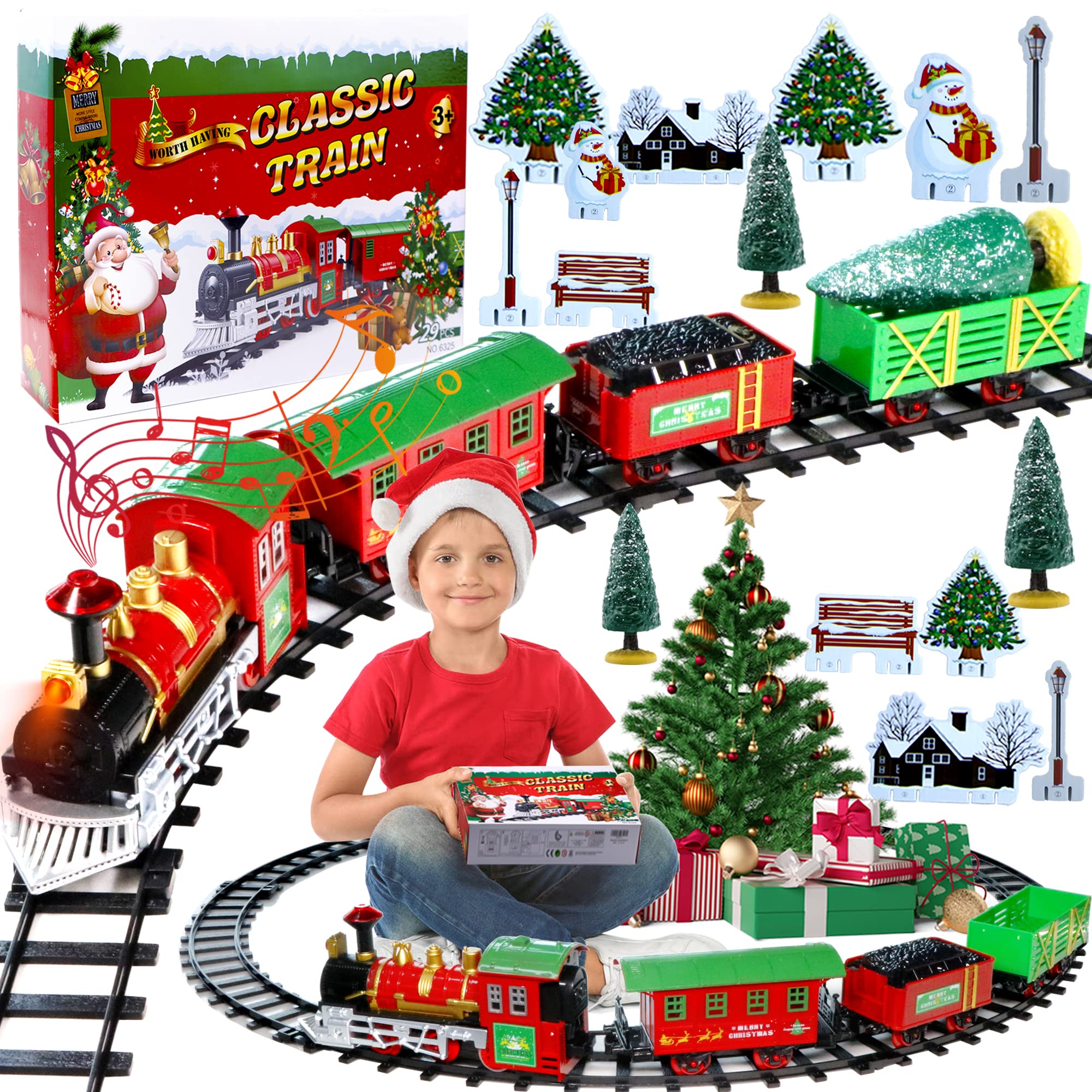 Christmas Train Set,Battery-Powered Train Toys with Light and Sounds Railway Tracks Sets Under/Around Christmas Tree Classic Toy Train Set Gifts for Boys Girls