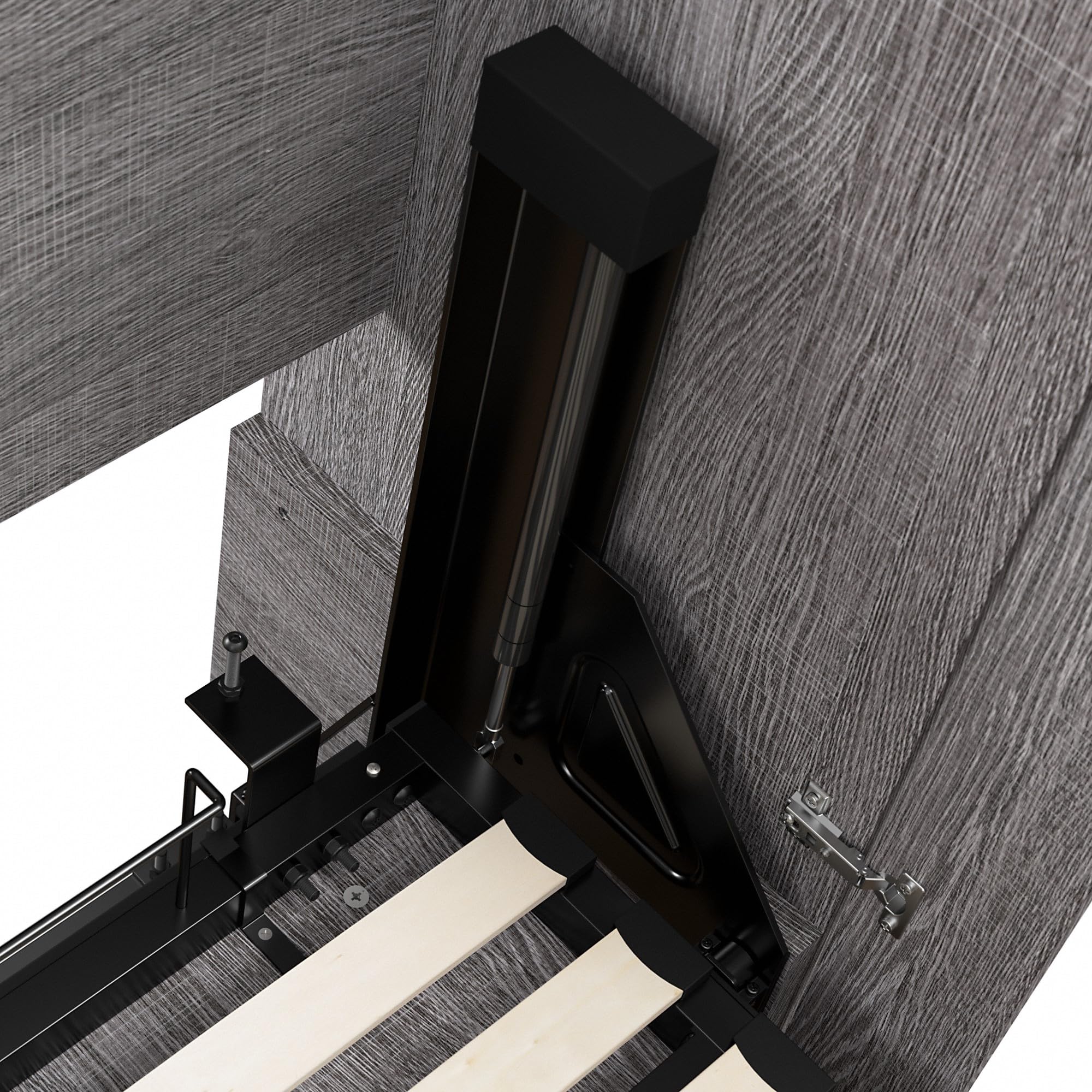 Bestar Orion Queen Murphy Bed with Storage Cabinets and Pull-Out Shelves (126W) in Bark Grey and Graphite, Sleeping Arrangement with Organization