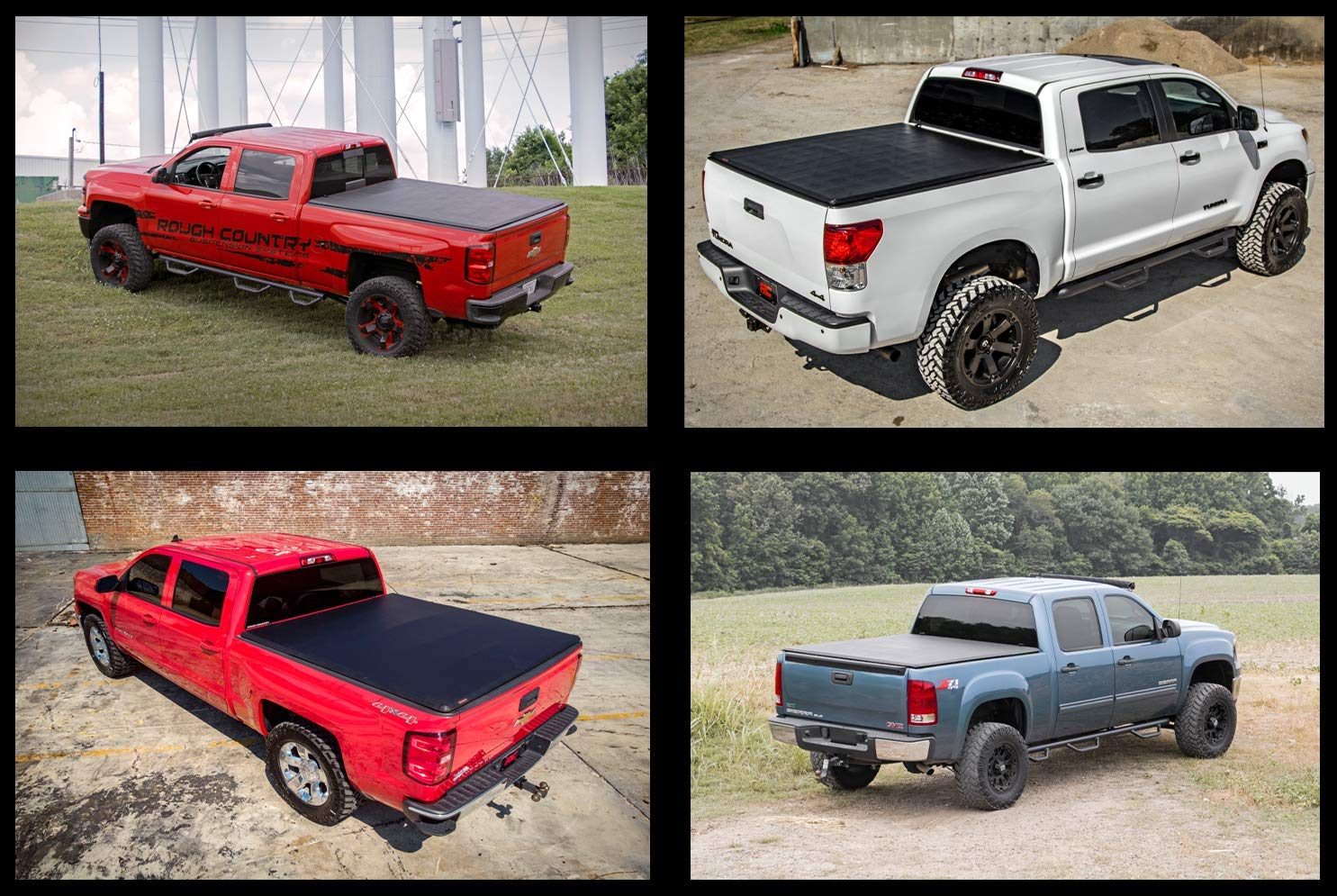 Rough Country Soft Tri-Fold Truck Bed Tonneau Cover for Ram 1500/2500 (2009-2018) - Fits 6'4 Bed, Weather-Resistant Bed Cover