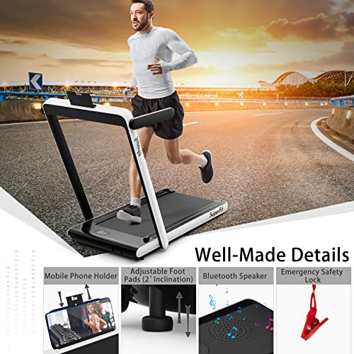 Goplus 2 in 1 Under Desk Treadmill, 2.5HP Superfit Folding Treadmills for Home Office w/Smart APP, Remote Control, LED Display, Bluetooth Speaker, Foldable Walking Jogging Machine (White)