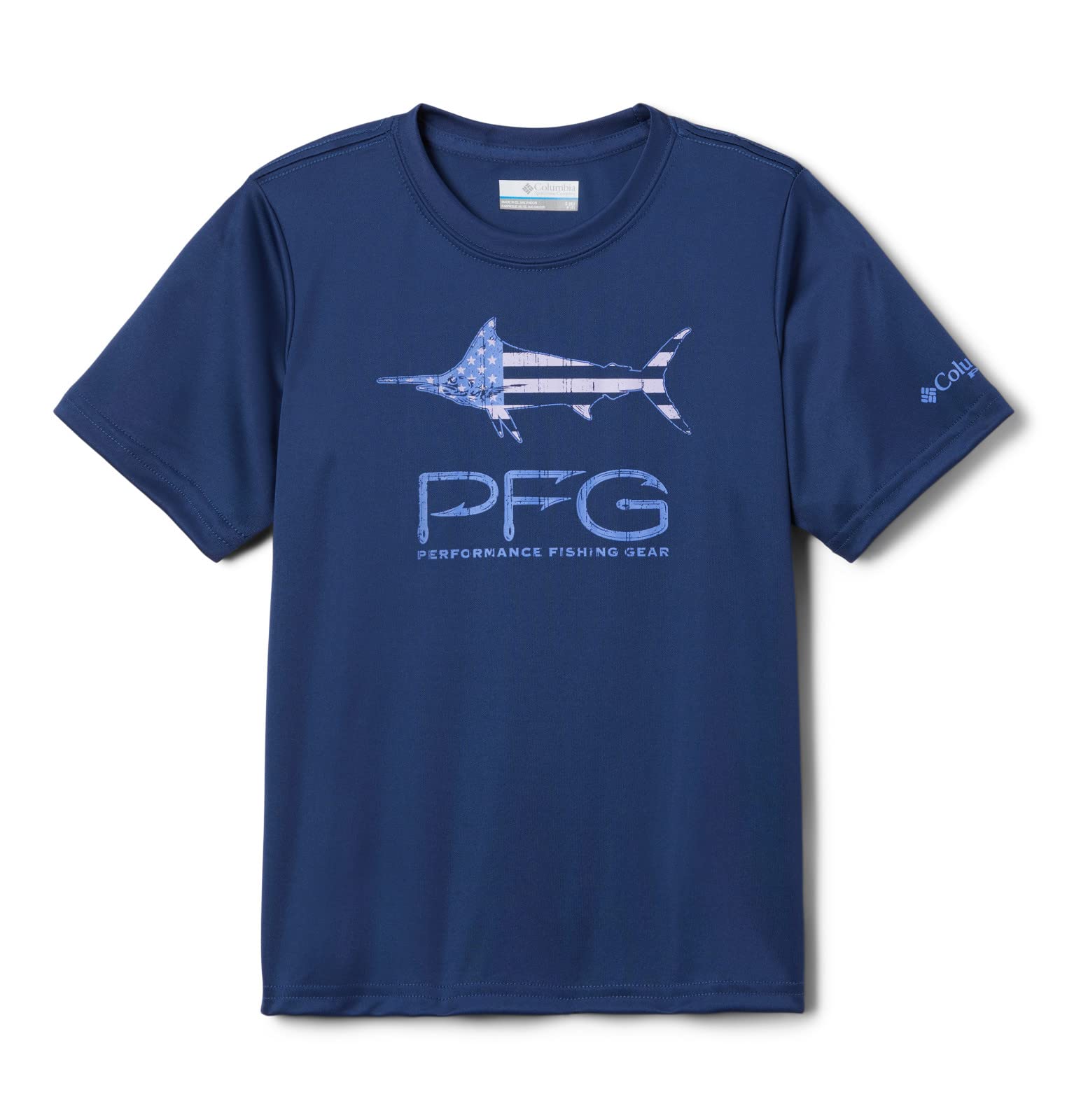 Columbia Youth Boys Terminal Tackle PFG Marlin America Short Sleeve, Carbon/Marlin America Graphic, Medium