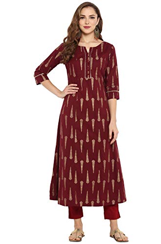 Janasya Indian Women's Tunic Tops Cotton Kurti for Women(JNE3030-KR-XXXL) Red